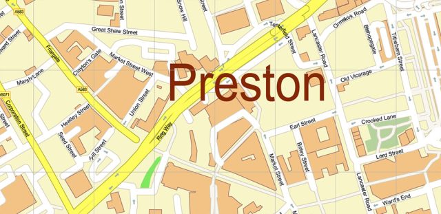 Blackpool + Preston + Garstang UK Map Vector City Plan High Detailed ...