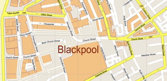 Blackpool + Preston + Garstang UK Map Vector City Plan High Detailed ...