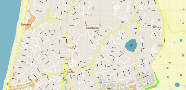 Blackpool + Preston + Garstang UK Map Vector City Plan High Detailed ...