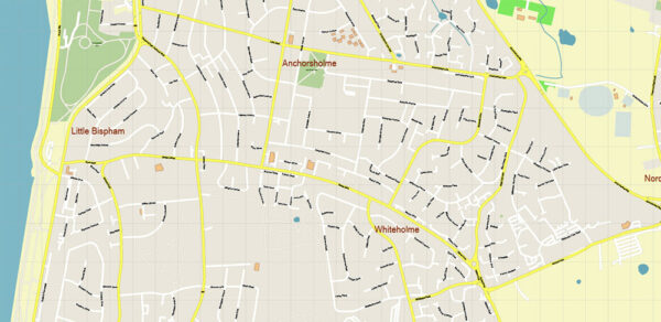 Blackpool + Preston + Garstang UK Map Vector City Plan High Detailed ...