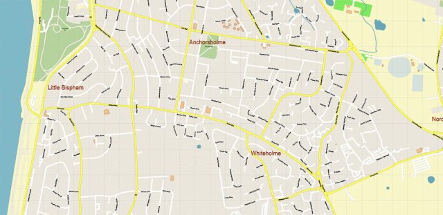 Blackpool + Preston + Garstang UK Map Vector City Plan High Detailed ...