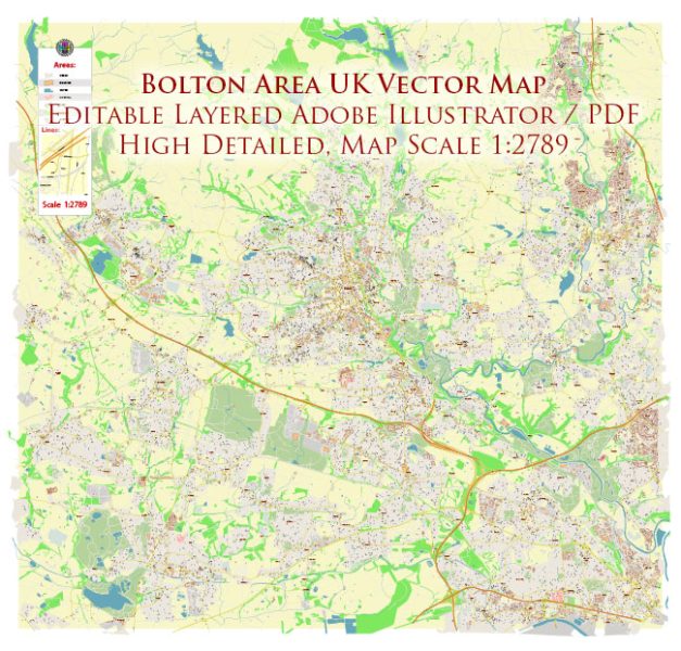 Bolton UK Map Vector City Plan High Detailed Street Map editable Adobe ...