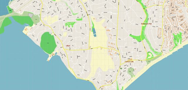 Bournemouth UK Map Vector City Plan High Detailed Street Map editable ...