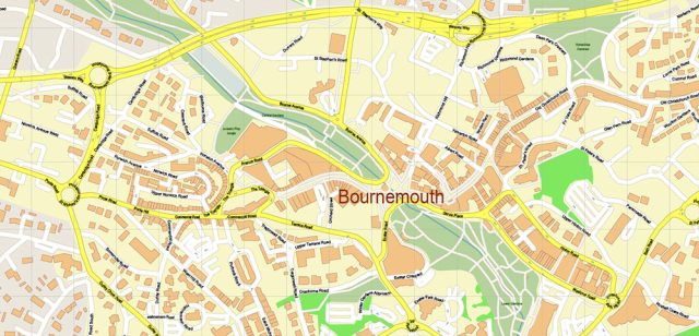 Bournemouth UK Map Vector City Plan High Detailed Street Map editable ...