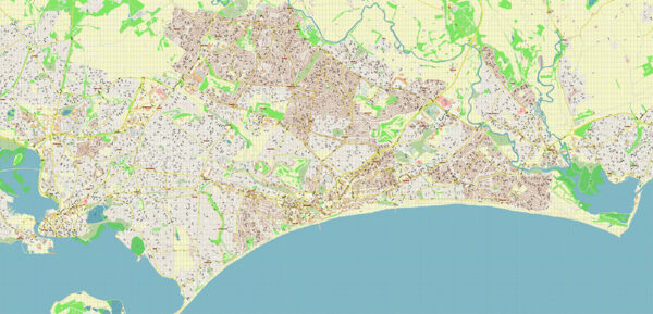 Bournemouth UK Map Vector City Plan High Detailed Street Map editable ...
