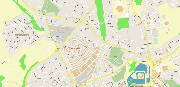 Cardiff UK PDF Vector Map: City Plan High Detailed Street Map editable ...