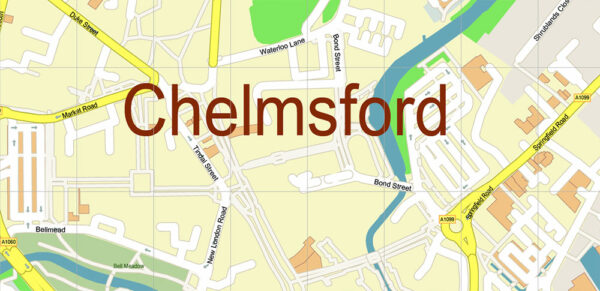 Chelmsford UK Map Vector City Plan High Detailed Street Map editable ...