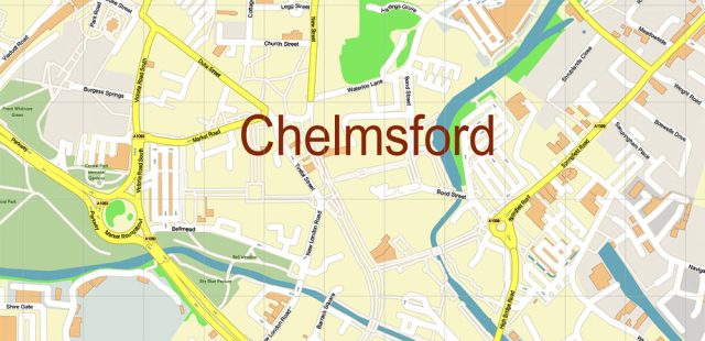 Chelmsford UK Map Vector City Plan High Detailed Street Map editable ...