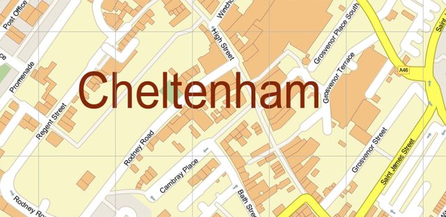 Cheltenham UK PDF Vector Map: City Plan High Detailed Street Map ...