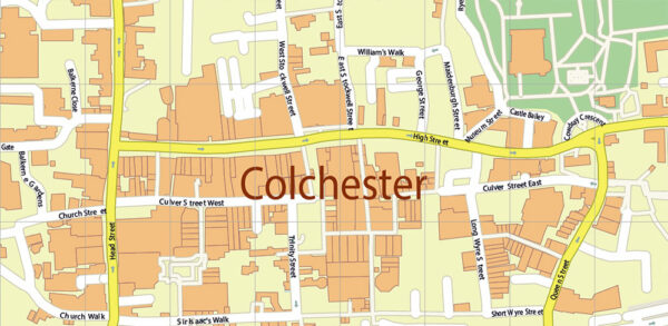 Colchester UK Map Vector City Plan High Detailed Street Map editable ...