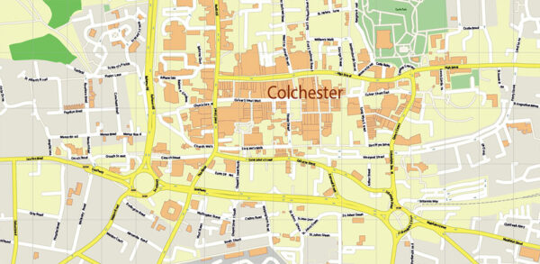 Colchester UK Map Vector City Plan High Detailed Street Map editable ...