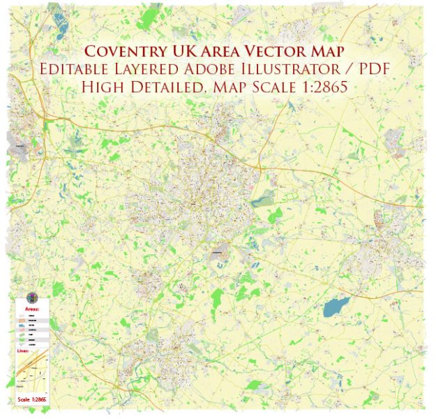 Coventry UK Map Vector City Plan High Detailed Street Map editable ...