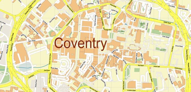 Coventry UK Map Vector City Plan High Detailed Street Map editable ...