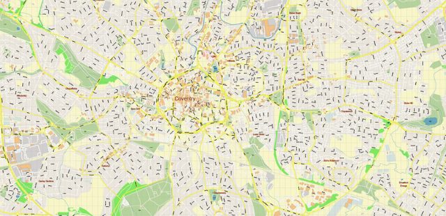 Coventry UK Map Vector City Plan High Detailed Street Map editable ...
