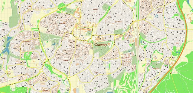 Crawley + Gatwick Airport UK Map Vector City Plan High Detailed Street ...