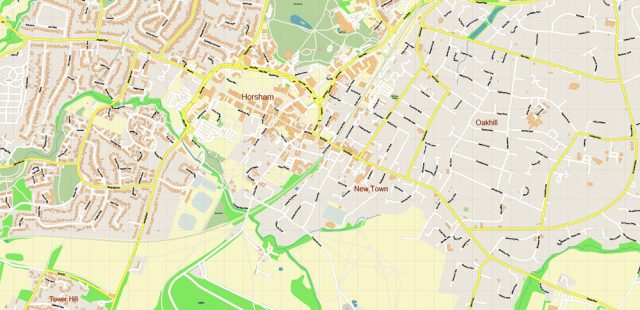 Crawley + Gatwick Airport UK Map Vector City Plan High Detailed Street ...