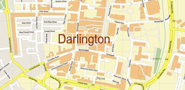 Darlington UK Map Vector City Plan High Detailed Street Map editable ...