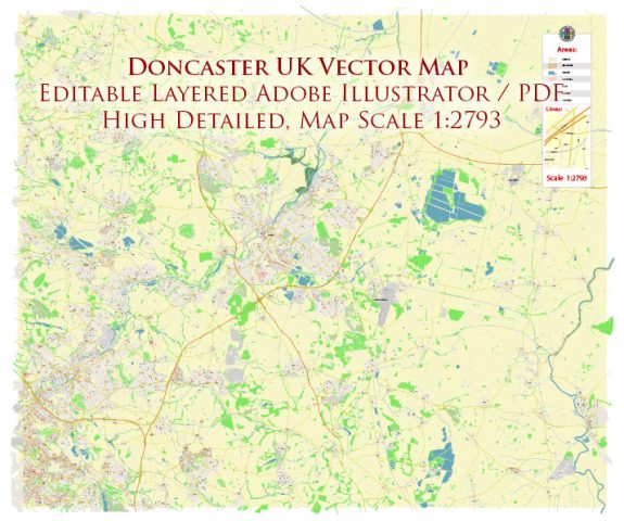 Doncaster UK PDF Vector Map: City Plan High Detailed Street Map ...