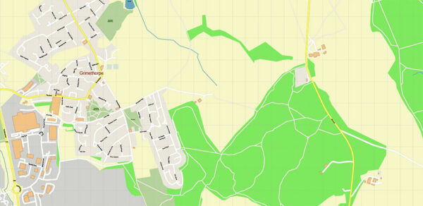 Doncaster UK PDF Vector Map: City Plan High Detailed Street Map ...