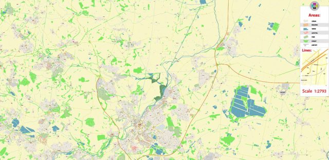 Doncaster UK PDF Vector Map: City Plan High Detailed Street Map ...