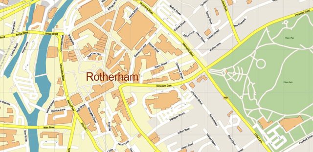 Doncaster UK PDF Vector Map: City Plan High Detailed Street Map ...