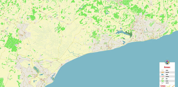 Eastbourne + Bexhill + Hastings UK Map Vector City Plan High Detailed ...