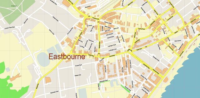 Eastbourne + Bexhill + Hastings UK PDF Vector Map: City Plan High ...