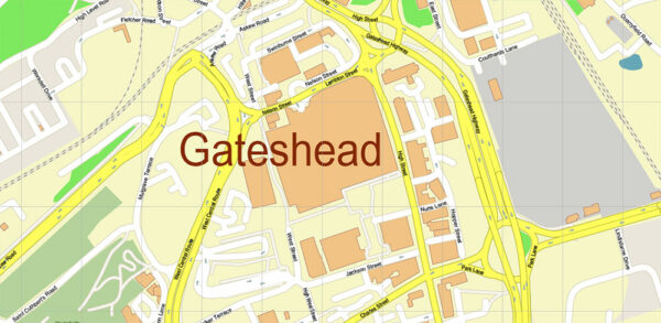 Gateshead UK Map Vector City Plan High Detailed Street Map editable ...