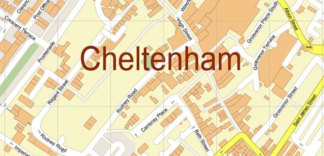 Gloucester + Cheltenham UK PDF Vector Map: City Plan High Detailed ...