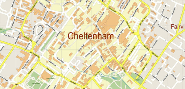 Gloucester + Cheltenham UK PDF Vector Map: City Plan High Detailed ...