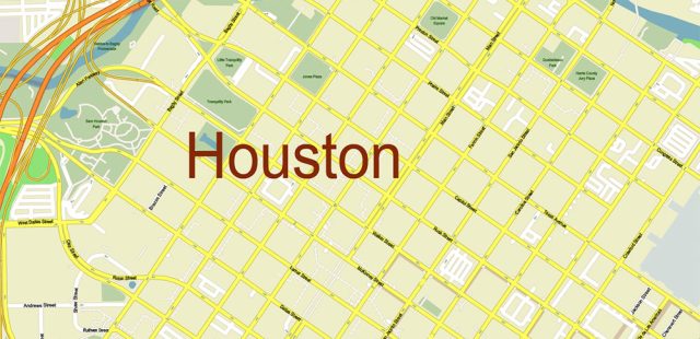 Houston Texas US + Zipcodes Areas Map Vector City Plan High Detailed ...