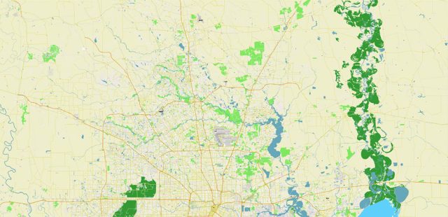 Houston Texas US + Zipcodes Areas Map Vector City Plan High Detailed ...