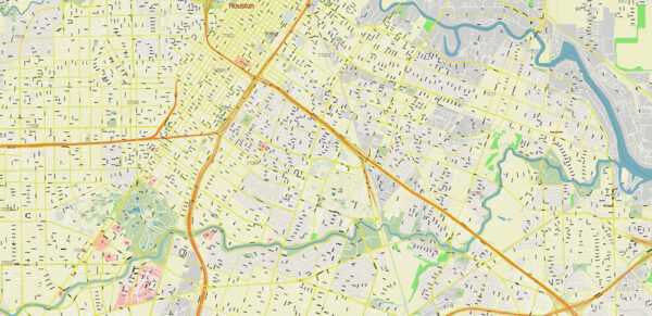 Houston Texas US + Zipcodes Areas Map Vector City Plan High Detailed ...