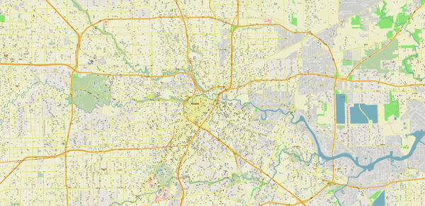 Houston Texas US + Zipcodes Areas Map Vector City Plan High Detailed ...