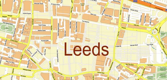 Leeds + Bradford UK Map Vector City Plan High Detailed Street Map ...