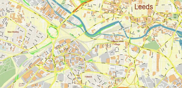 Leeds + Bradford UK Map Vector City Plan High Detailed Street Map ...