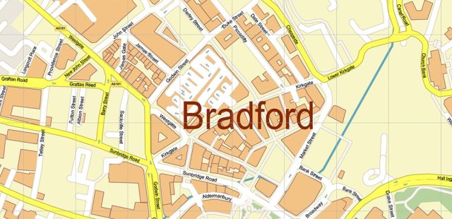 Leeds + Bradford UK PDF Vector Map: City Plan High Detailed Street Map ...