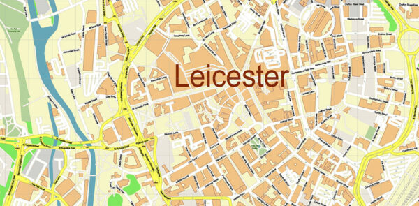 Leicester UK PDF Vector Map: City Plan High Detailed Street Map ...