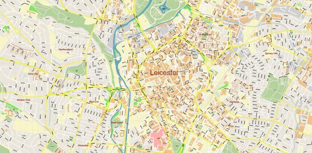 Leicester UK PDF Vector Map: City Plan High Detailed Street Map ...