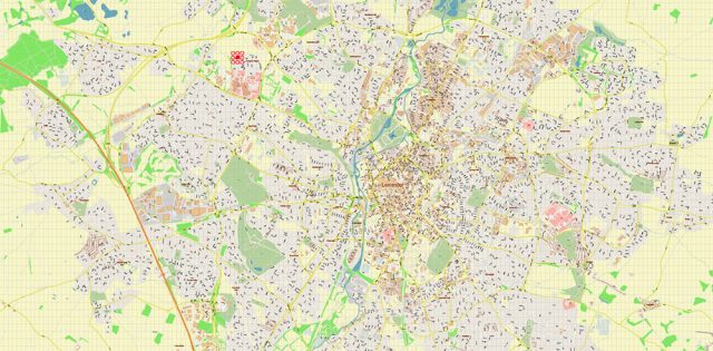 Leicester UK PDF Vector Map: City Plan High Detailed Street Map ...