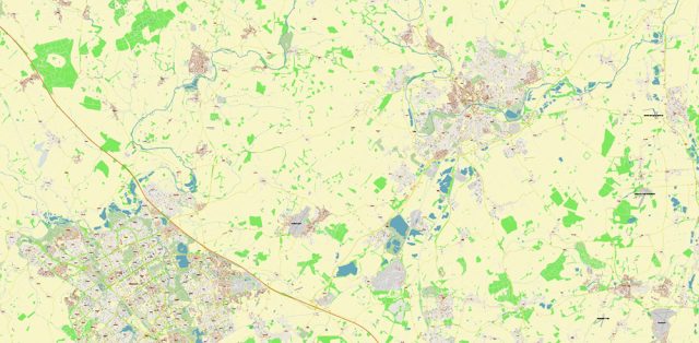 Luton + Milton Keynes + Bedford + Bletchley UK PDF Vector Map: City ...