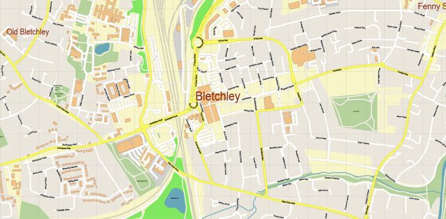 Luton + Milton Keynes + Bedford + Bletchley UK PDF Vector Map: City ...