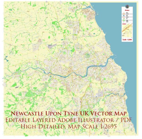 Newcastle Upon Tyne UK PDF Vector Map: City Plan High Detailed Street ...