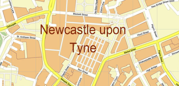 Newcastle Upon Tyne UK PDF Vector Map: City Plan High Detailed Street ...
