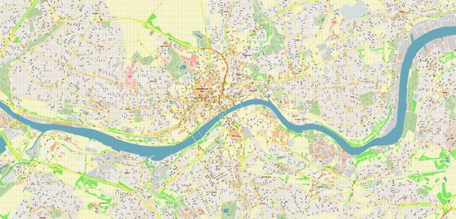 Newcastle Upon Tyne UK PDF Vector Map: City Plan High Detailed Street ...