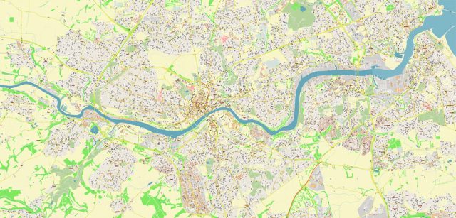 Newcastle Upon Tyne UK PDF Vector Map: City Plan High Detailed Street ...
