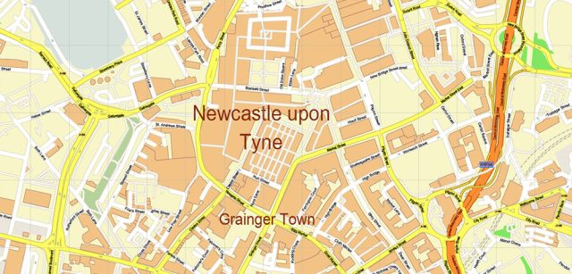 Newcastle Upon Tyne UK PDF Vector Map: City Plan High Detailed Street ...