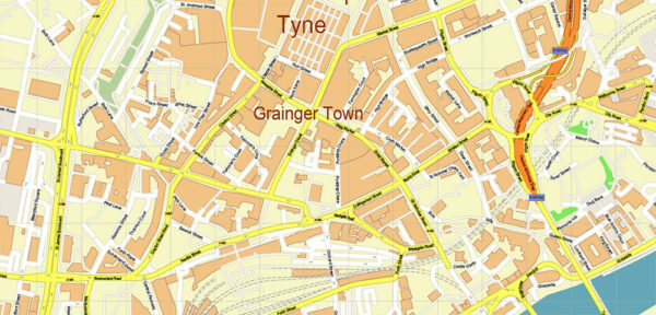 Newcastle Upon Tyne UK PDF Vector Map: City Plan High Detailed Street ...