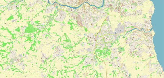 Newcastle Upon Tyne UK PDF Vector Map: City Plan High Detailed Street ...