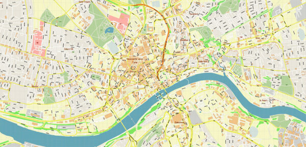 Newcastle Upon Tyne UK PDF Vector Map: City Plan High Detailed Street ...